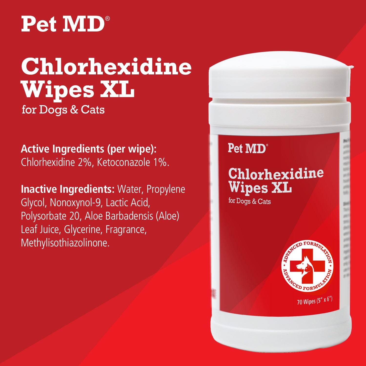 Chlorhexidine Antiseptic Wipes XL with Aloe for Dogs and Cats - 70 Cou ...
